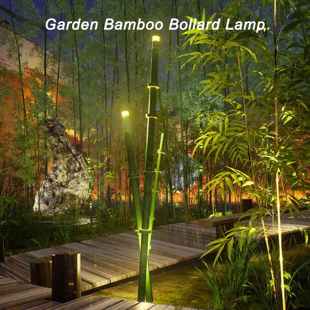 Solar Lights Bamboo Bollard Lamp Outdoor Decorative Solar Garden LED ...