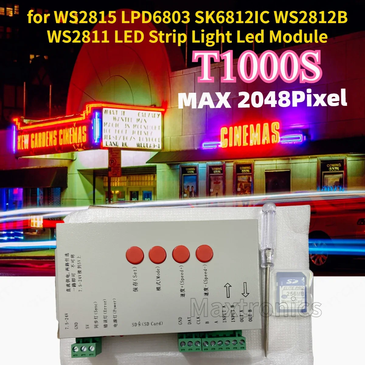 T1000S SD Card RGB LED Controller DC5V~24V Max 2048 Pixels for Led ...
